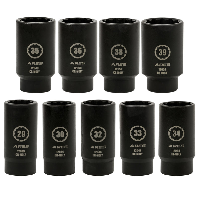 9-Piece Axle Nut Socket Set (12 Point) – ARES Tool, MJD Industries, LLC